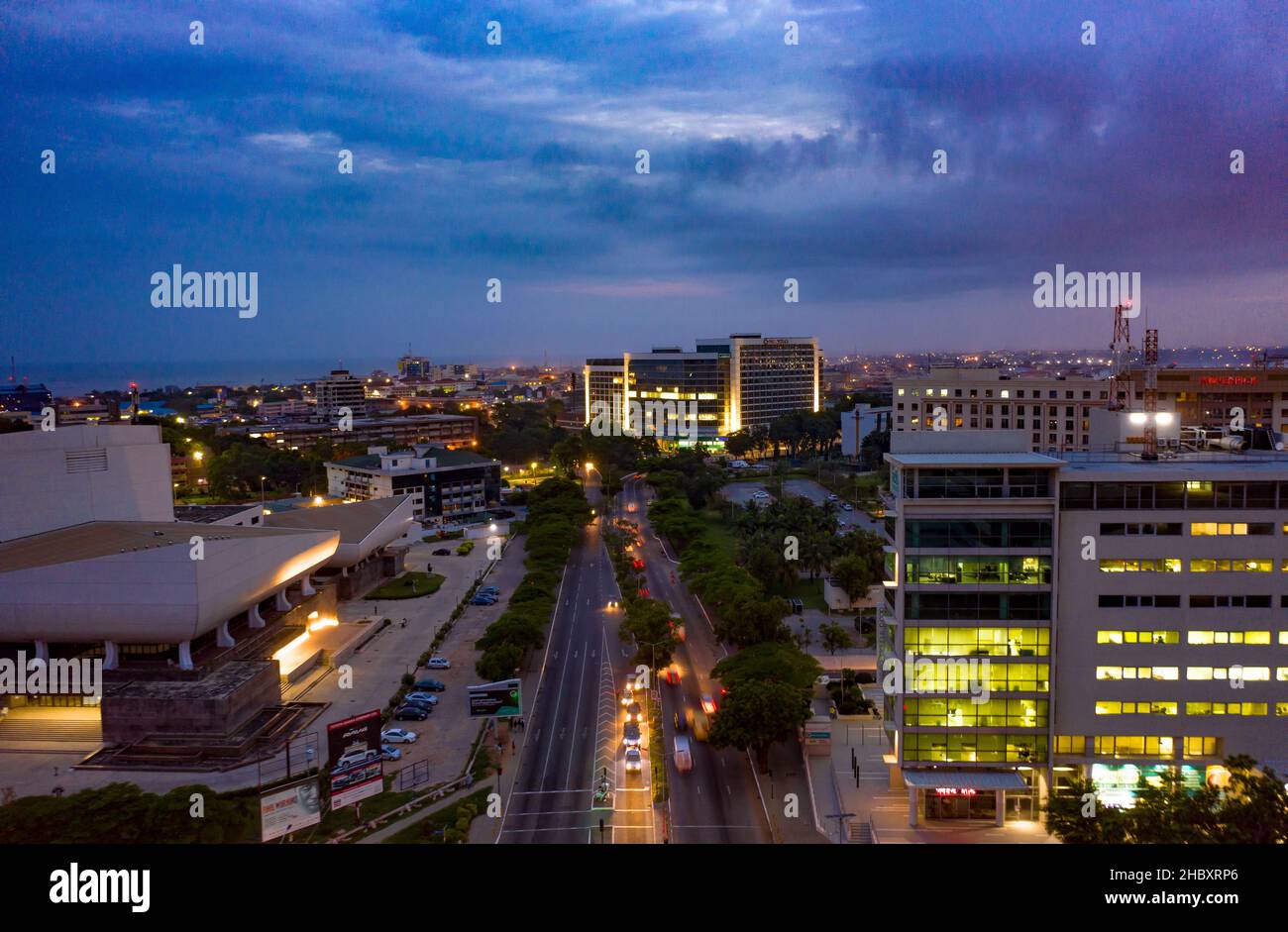An aerial shot of the city of Accra in Ghana at night Stock Photo - Alamy