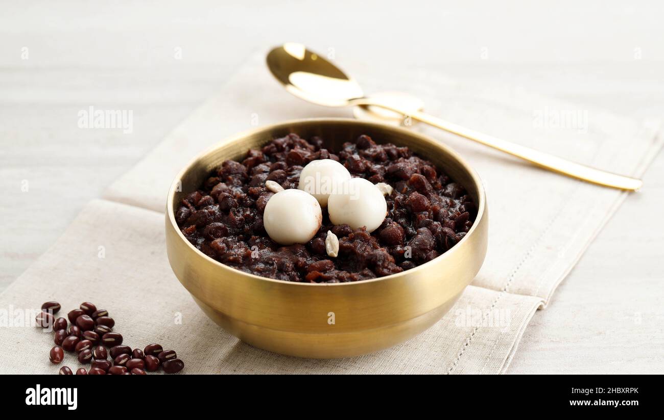 Korean Food Patjuk or Red Bean Porridge Topped with Round Rice Cake ...