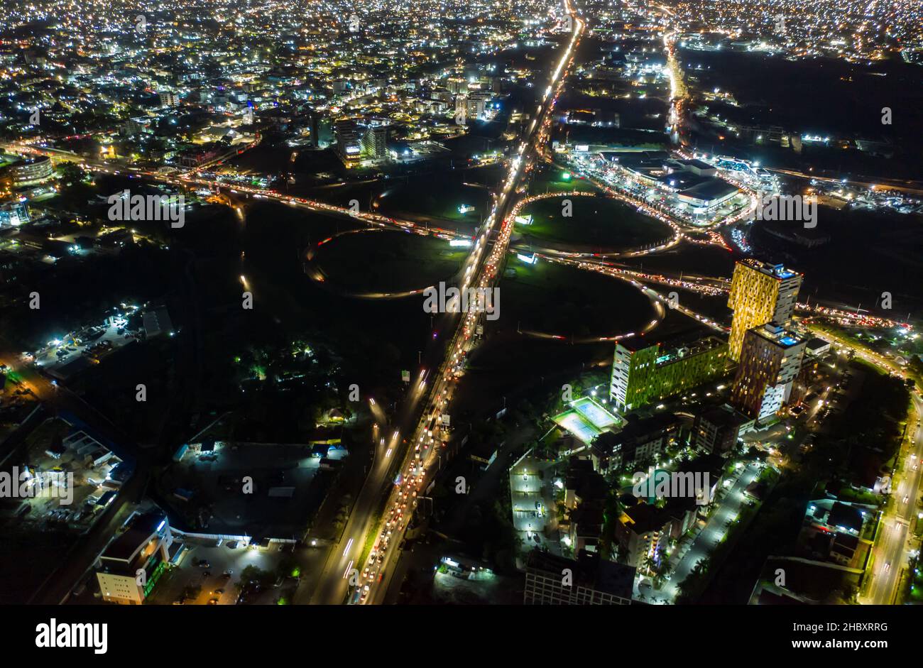 An aerial shot of the city of Accra in Ghana at night Stock Photo - Alamy