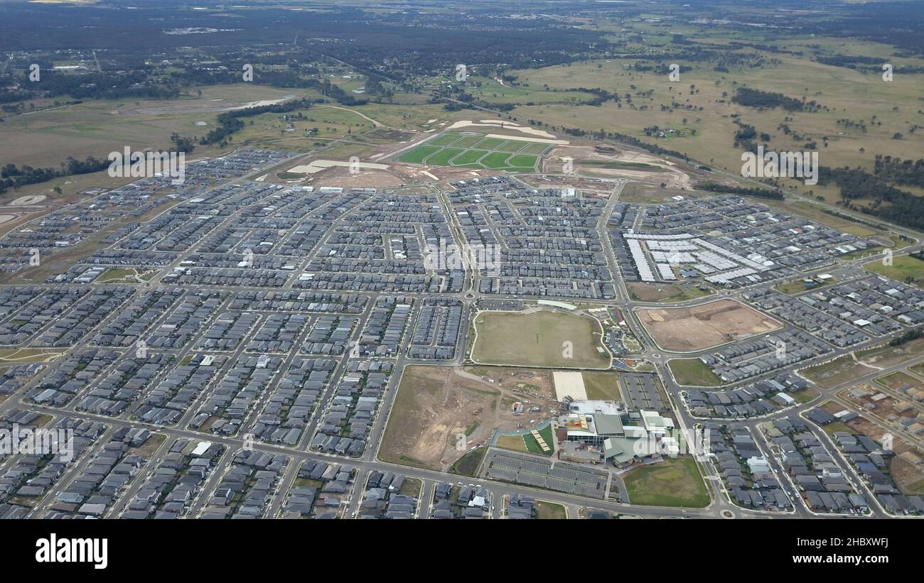 An aerial view of the estate of Elara in Marsden Park NSW Sydney ...