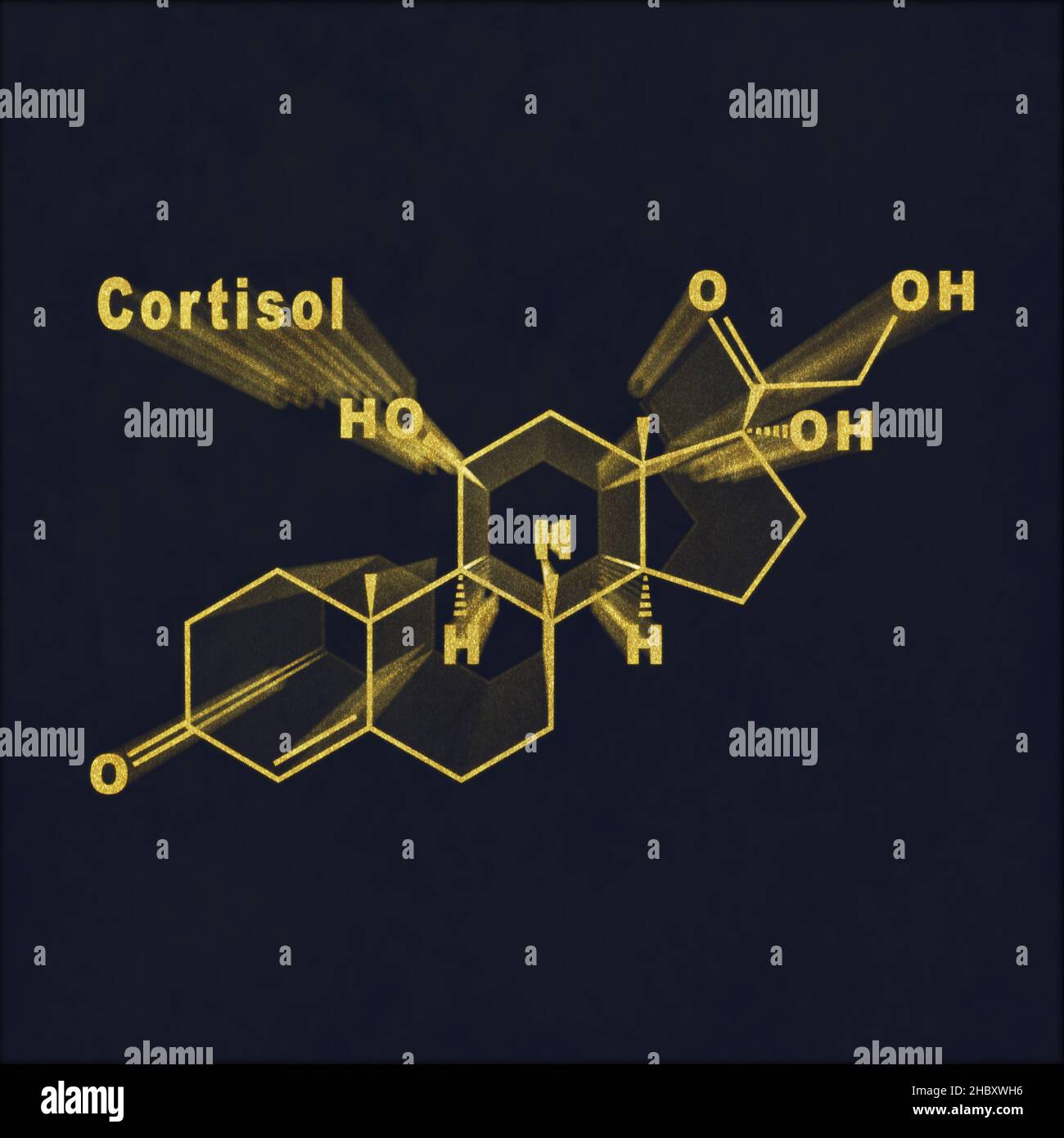 Cortisol Hormone Structural chemical formula gold on dark background ...