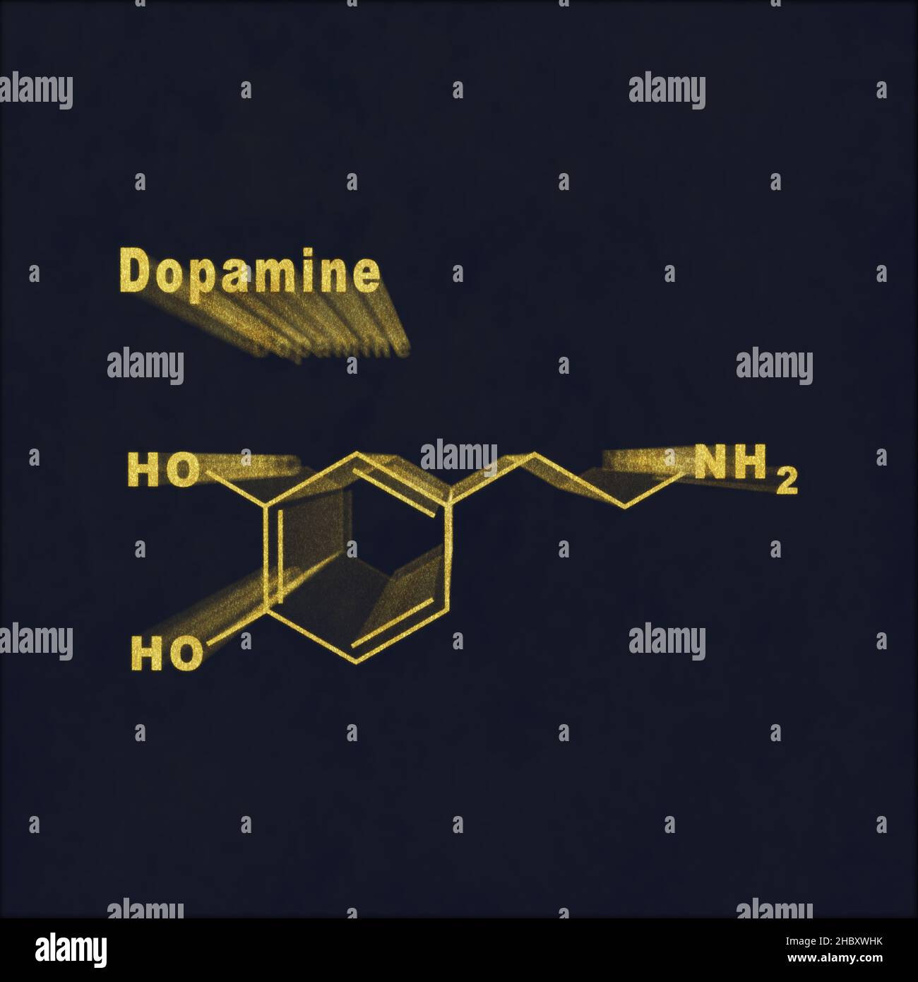 Dopamine Hormone Structural chemical formula gold on dark background ...