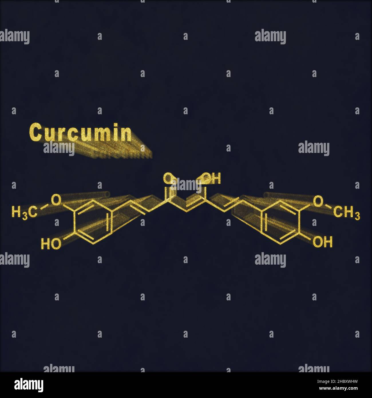 Curcumin turmeric spice, Structural chemical formula gold on dark ...