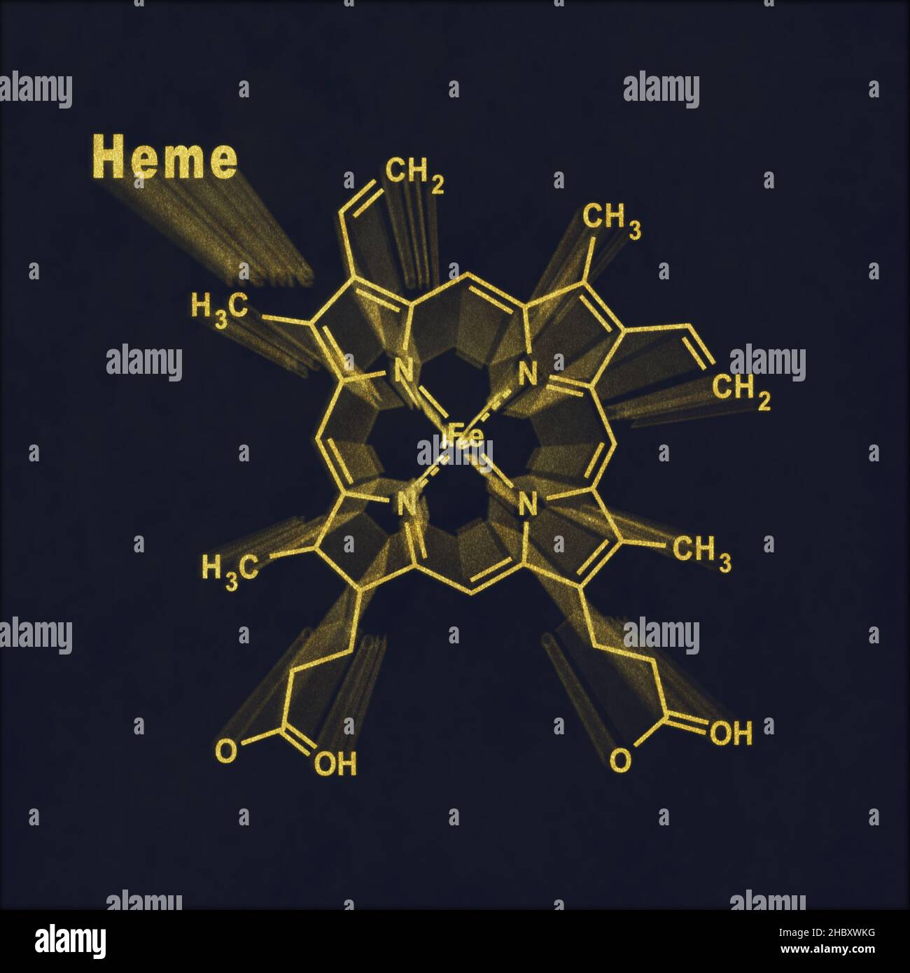 Heme molecule Structural chemical formula gold on dark background Stock ...