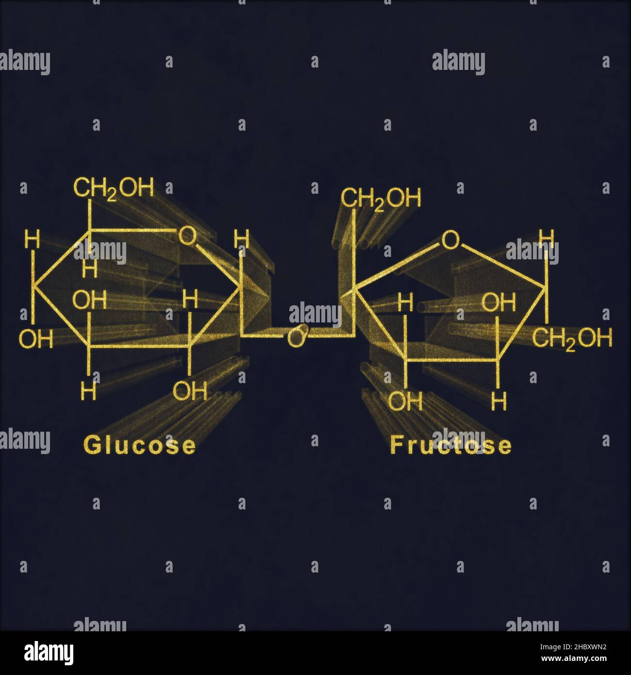 Sucrose Structural chemical formula gold on dark background Stock Photo ...