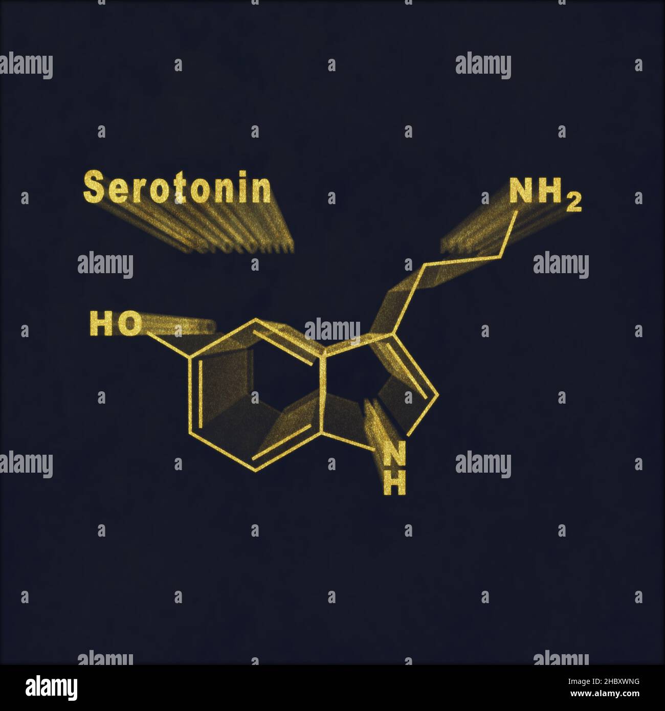 Serotonin Hormone Structural chemical formula gold on dark background ...