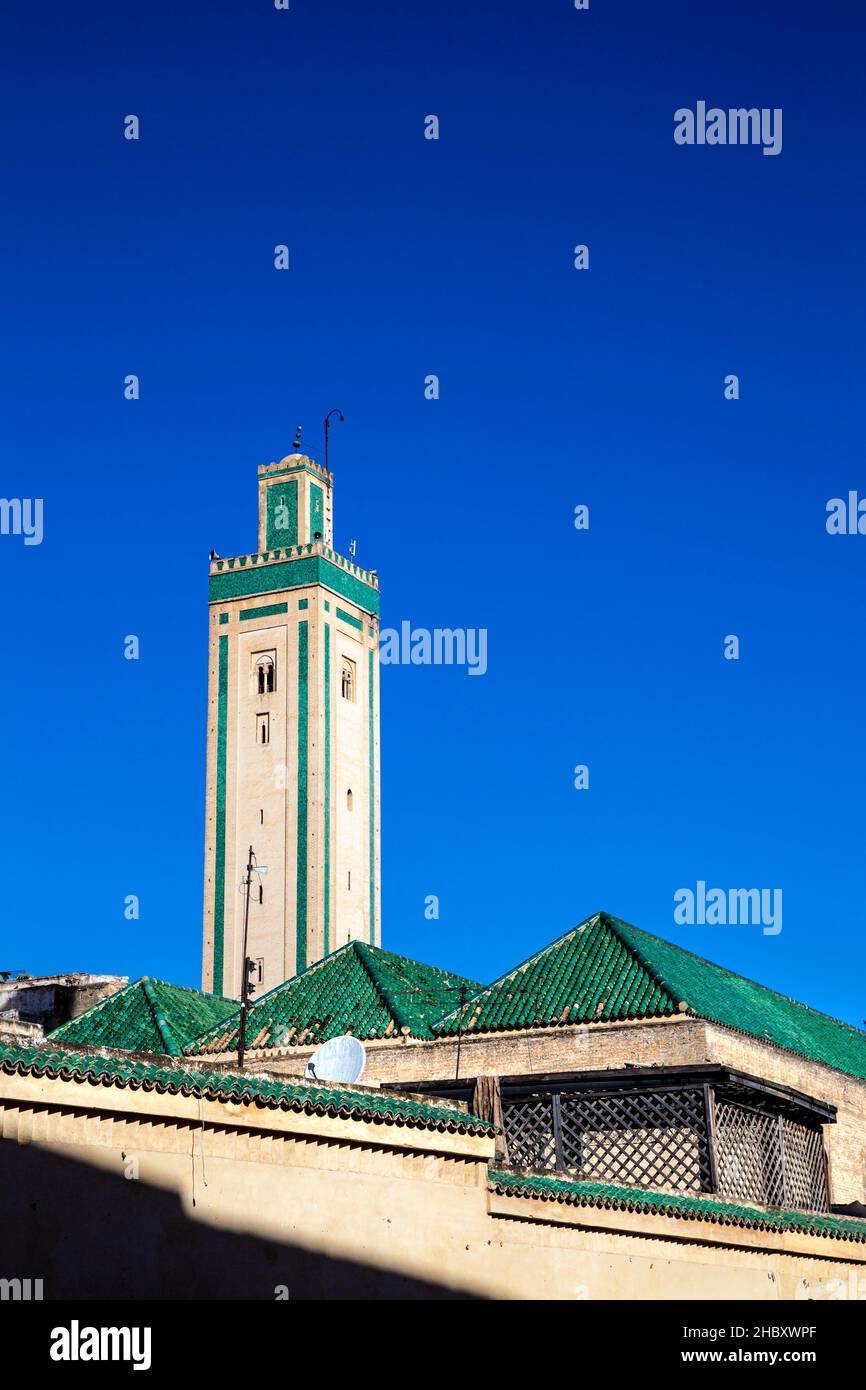The minaret of the Kairaouine Mosque at the University of Al ...