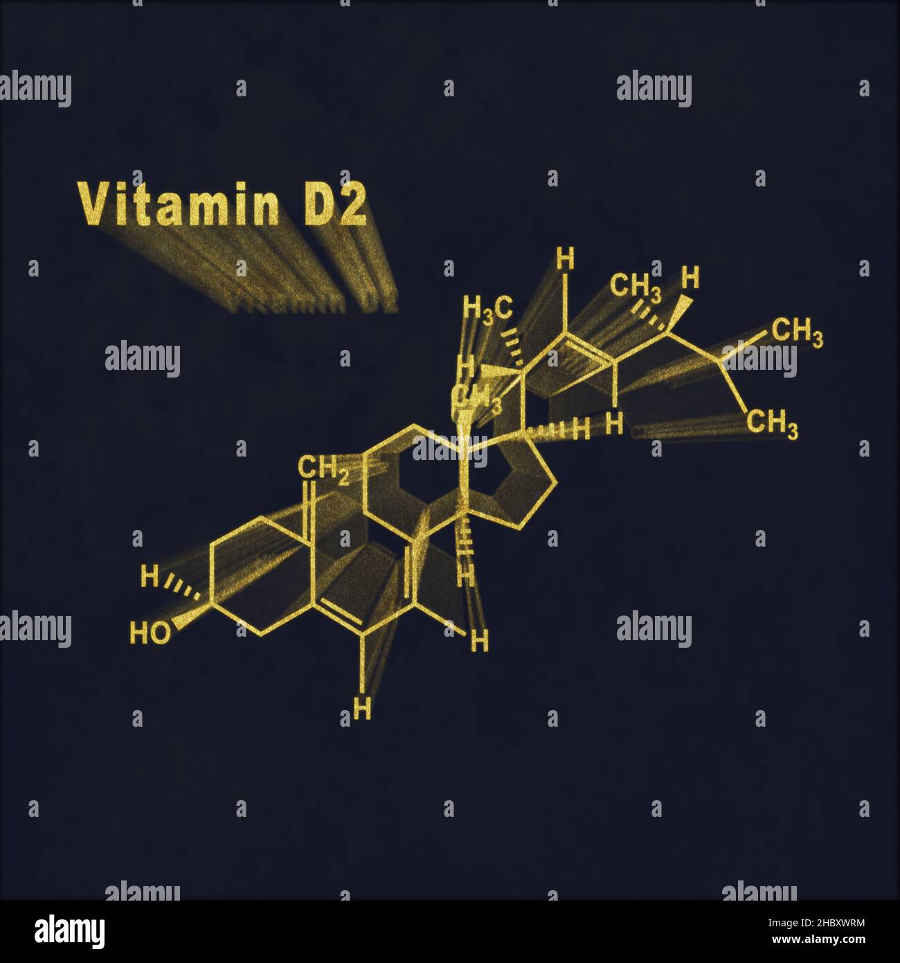 Vitamin D2, Structural chemical formula gold on dark background Stock ...