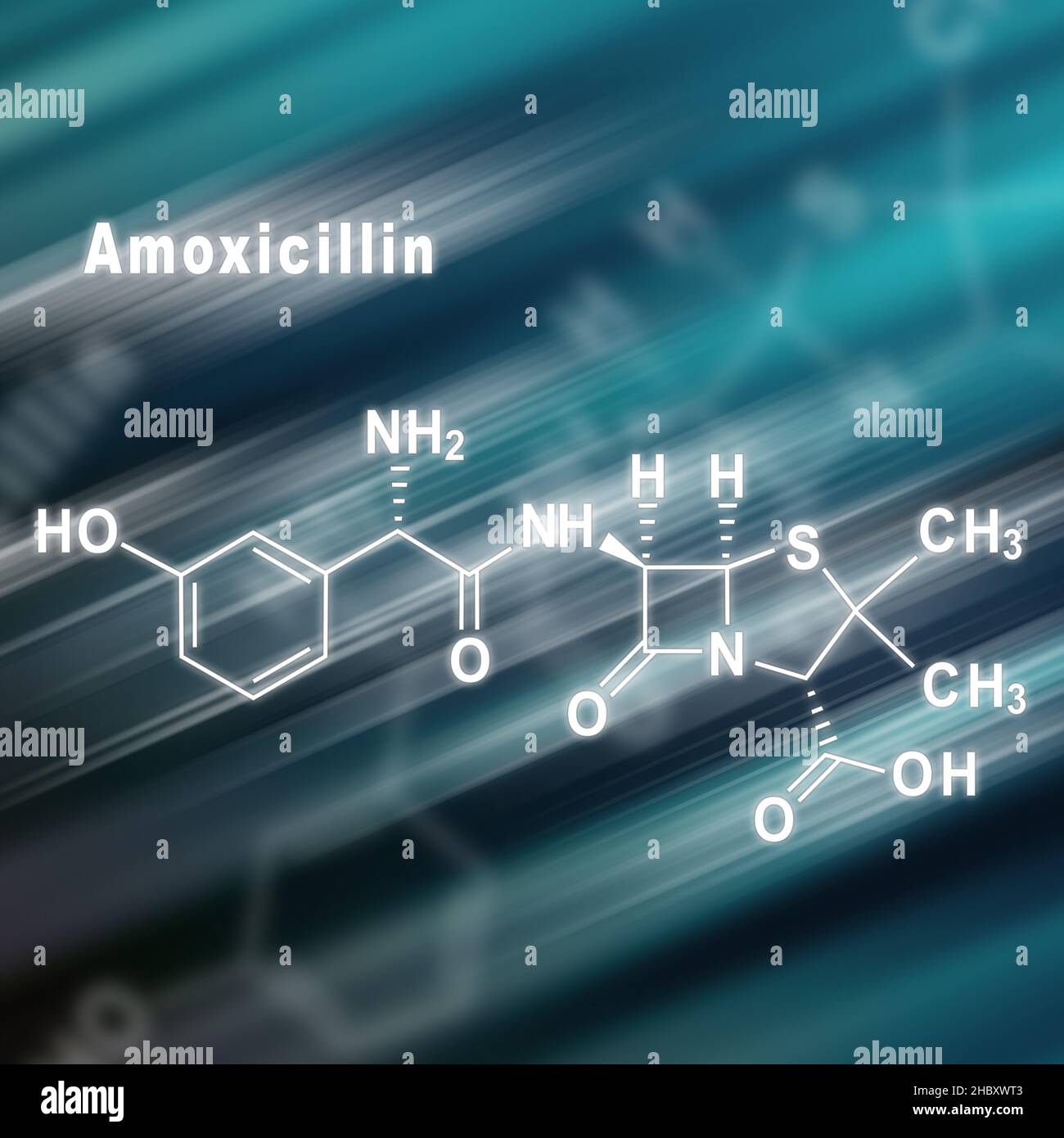 Amoxicillin, antibiotic drug, Structural chemical formula futuristic ...