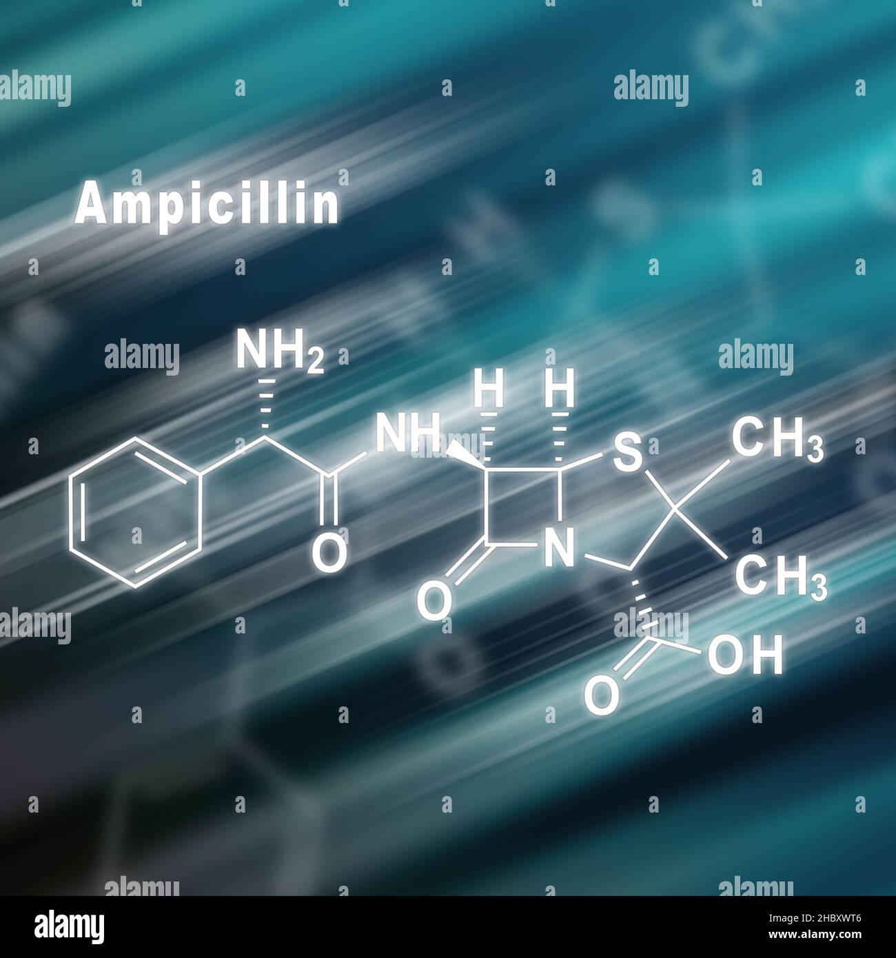 Ampicillin, antibiotic drug, Structural chemical formula futuristic ...