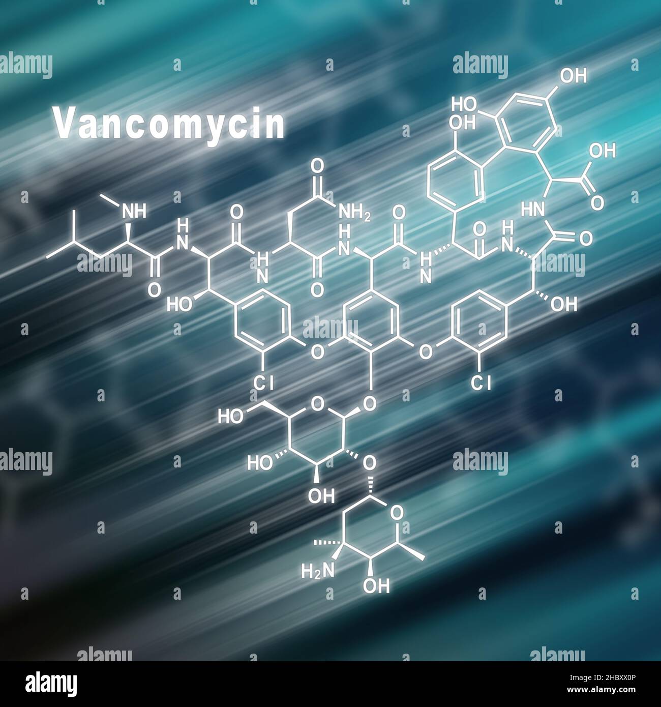 Vancomycin molecule, antibiotic, chemical structure futuristic ...