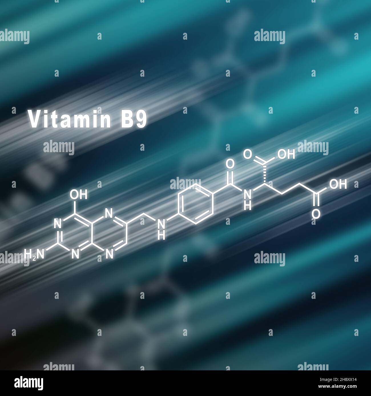 Vitamin B9, folic acid, Structural chemical formula futuristic ...