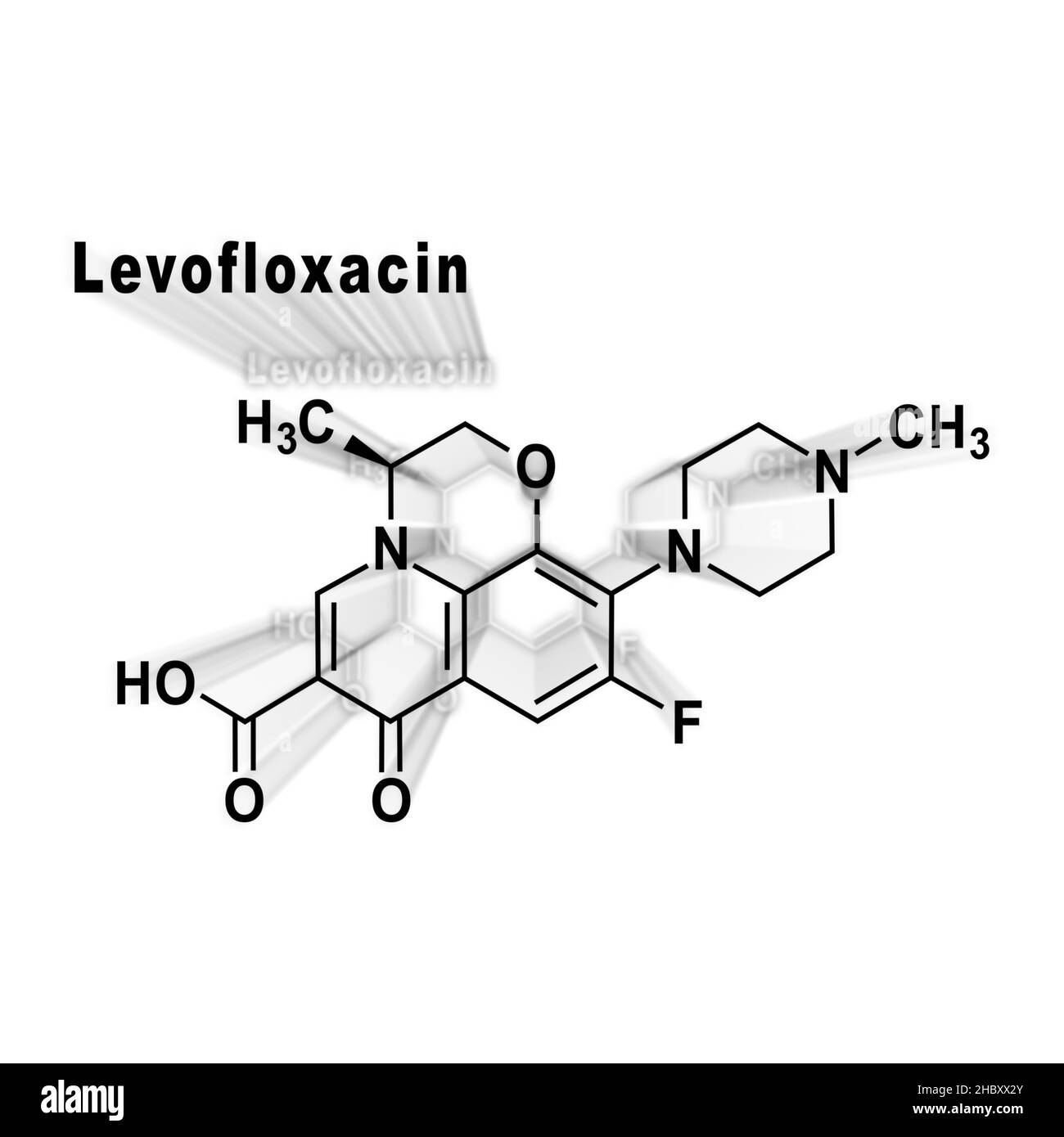 Levofloxacin antibiotic drug, Structural chemical formula on a white ...