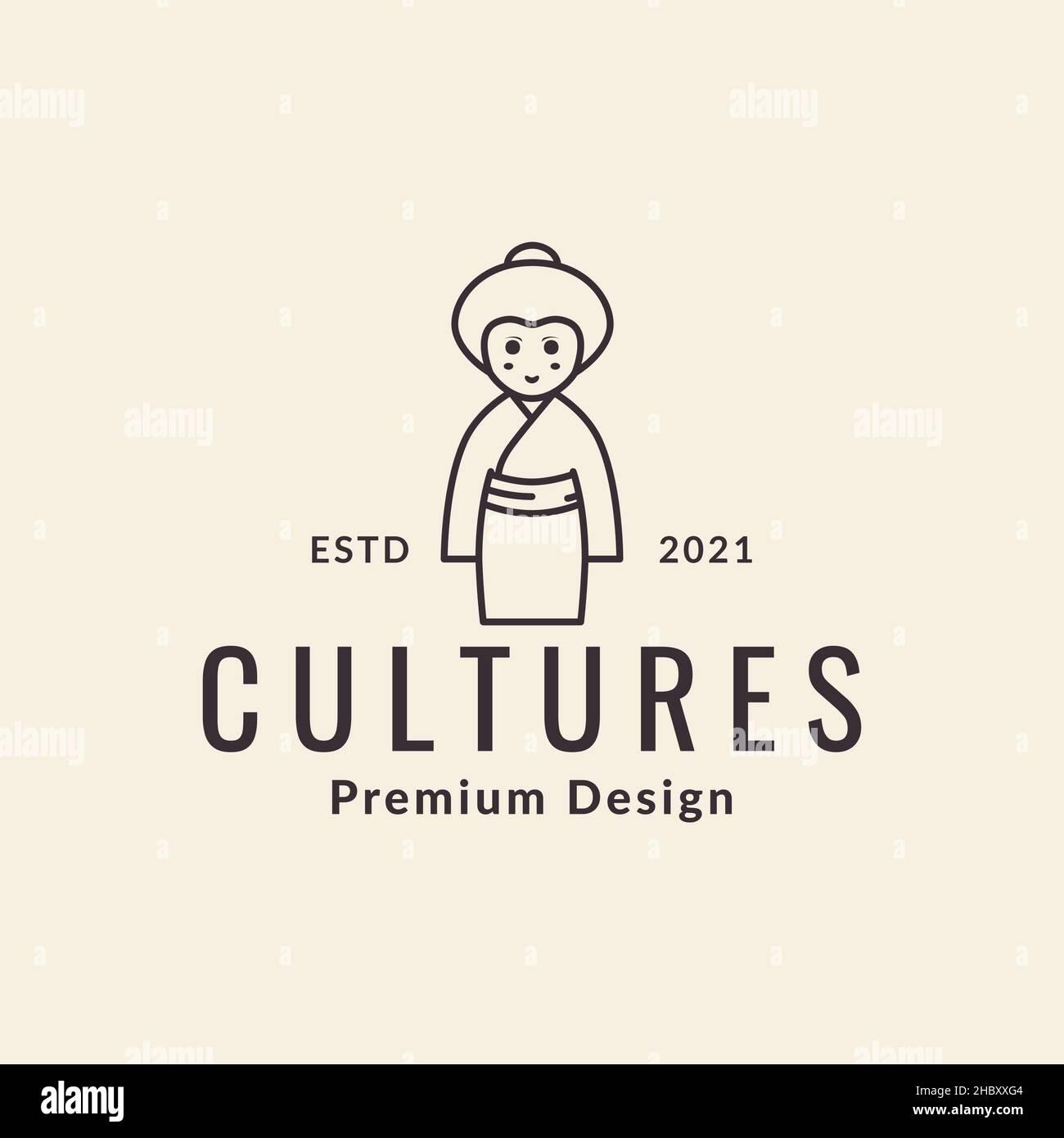 cute lady asian culture line logo design vector graphic symbol icon ...