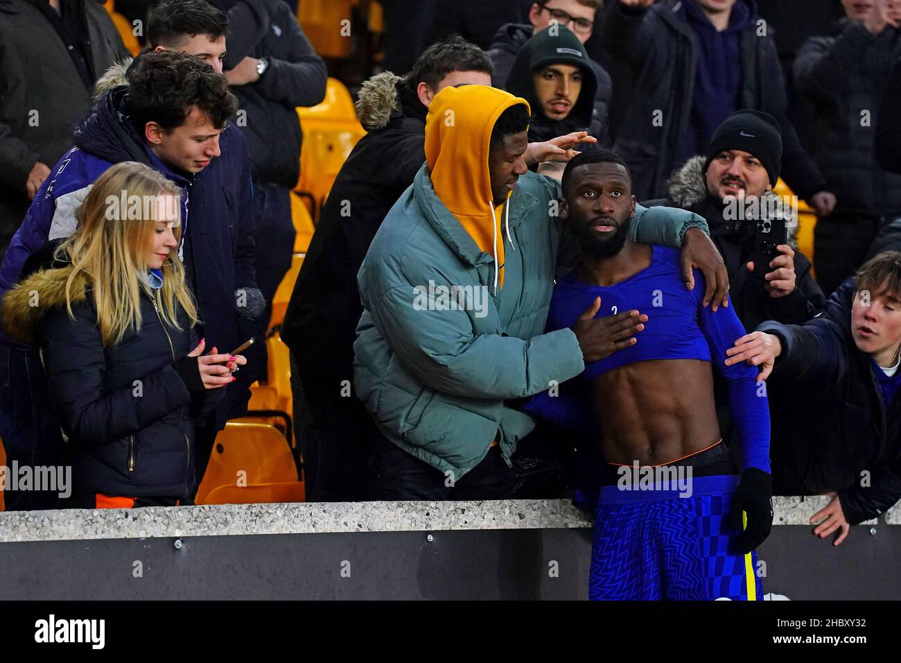 Chelsea's Antonio Rudiger gets a hug from a fan after giving him his ...