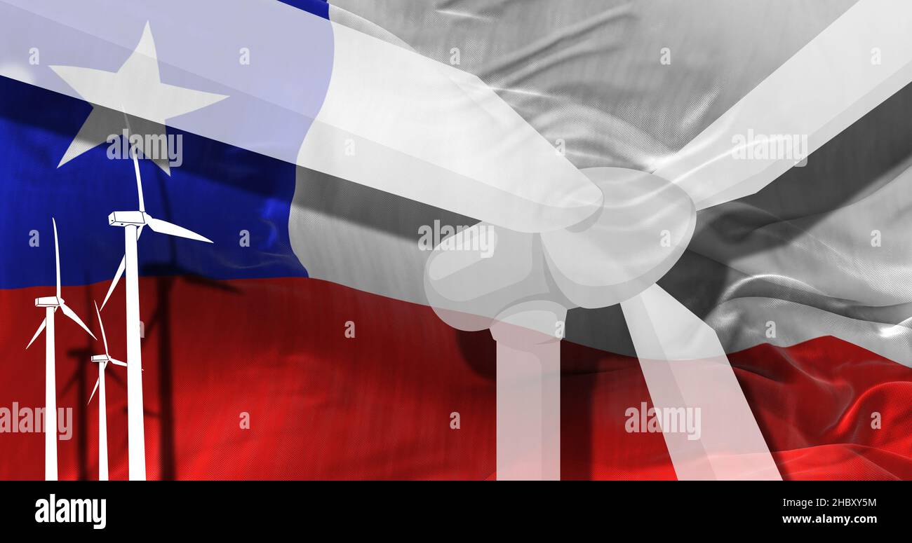 Wind turbines on background of Chile flag. sustainable development ...