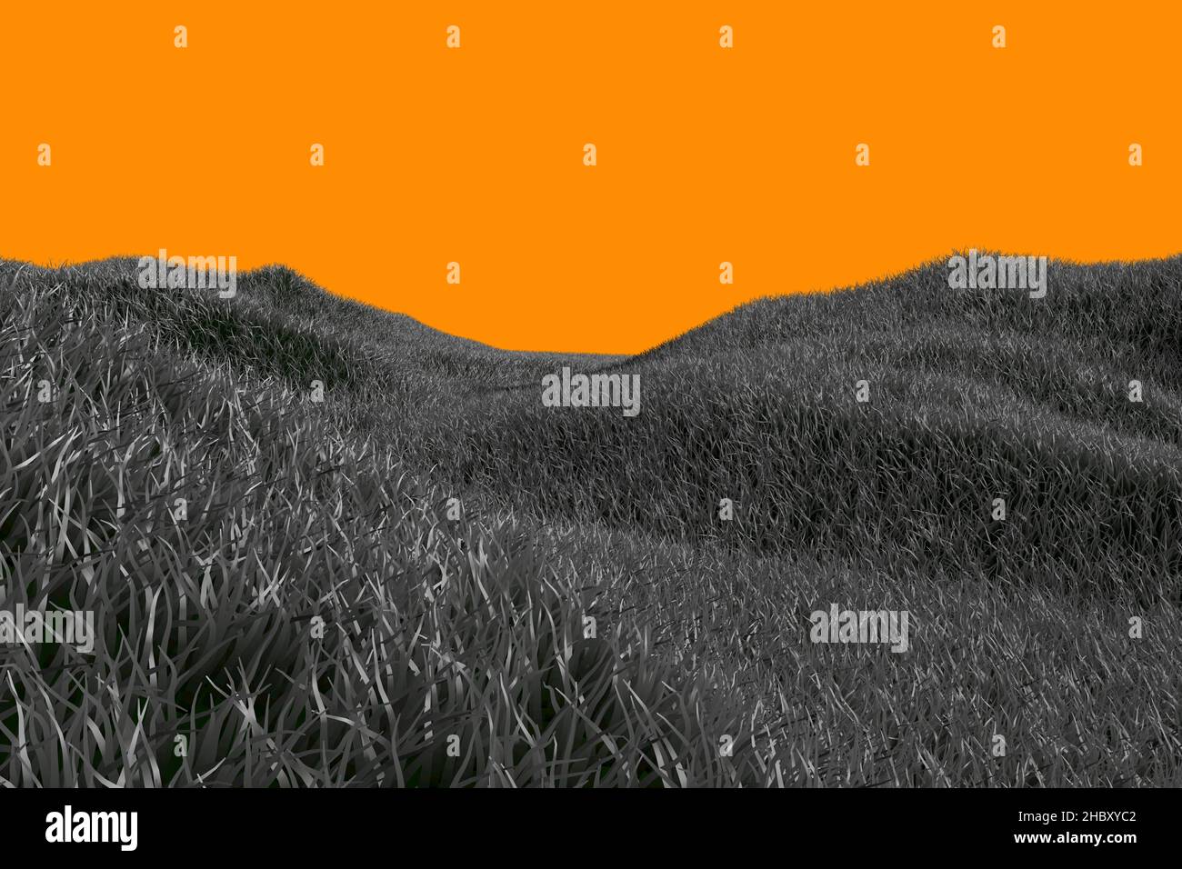 scary grey detailed grassy hills isolated on orange background for ...