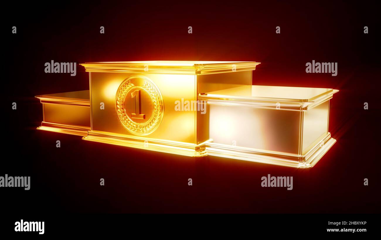 gold metal winners pedestal on dark backdrop, isolated - object 3D ...