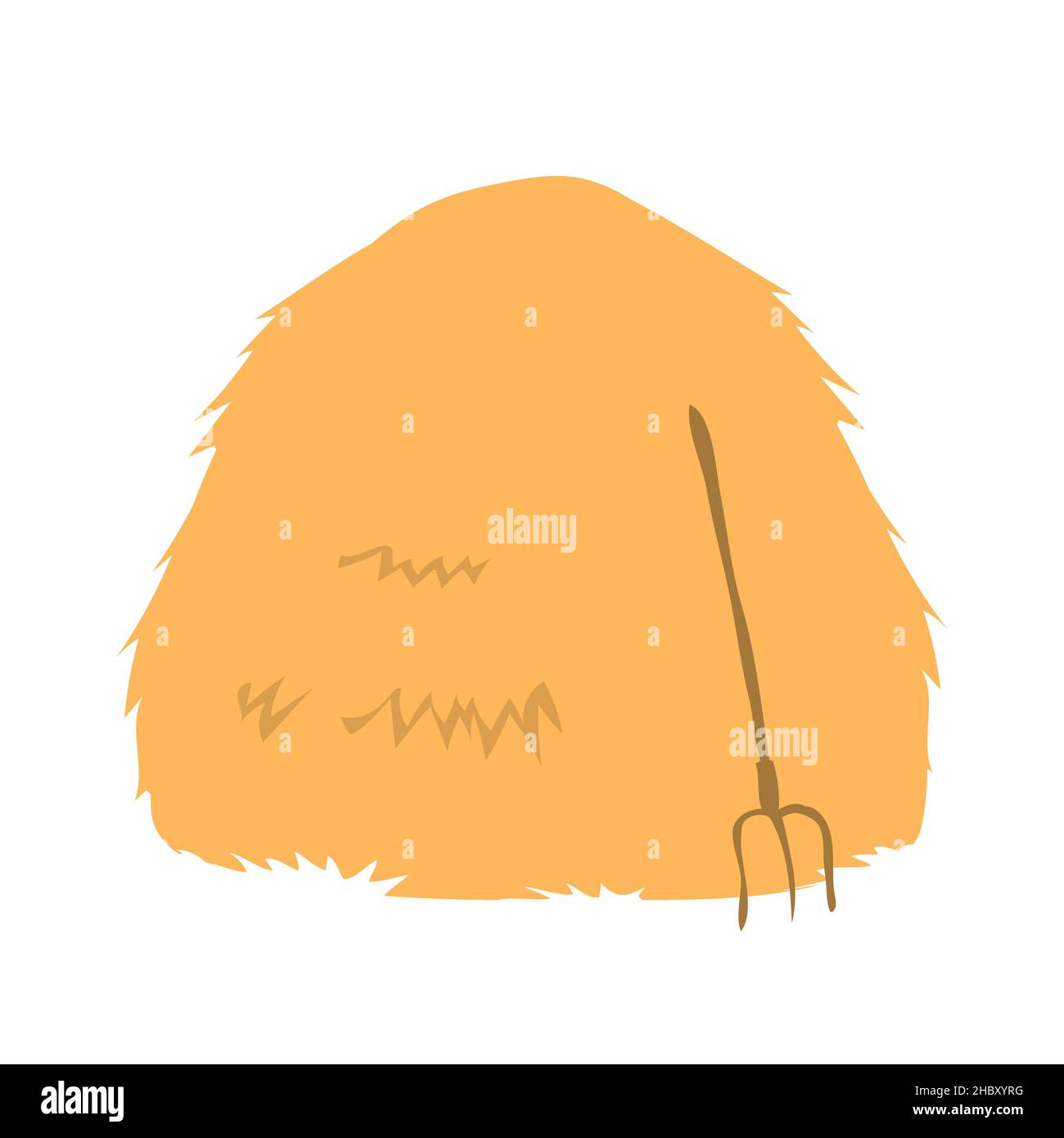 Haystack with pitchfork. Countryside. Farm and agriculture. Vector flat ...