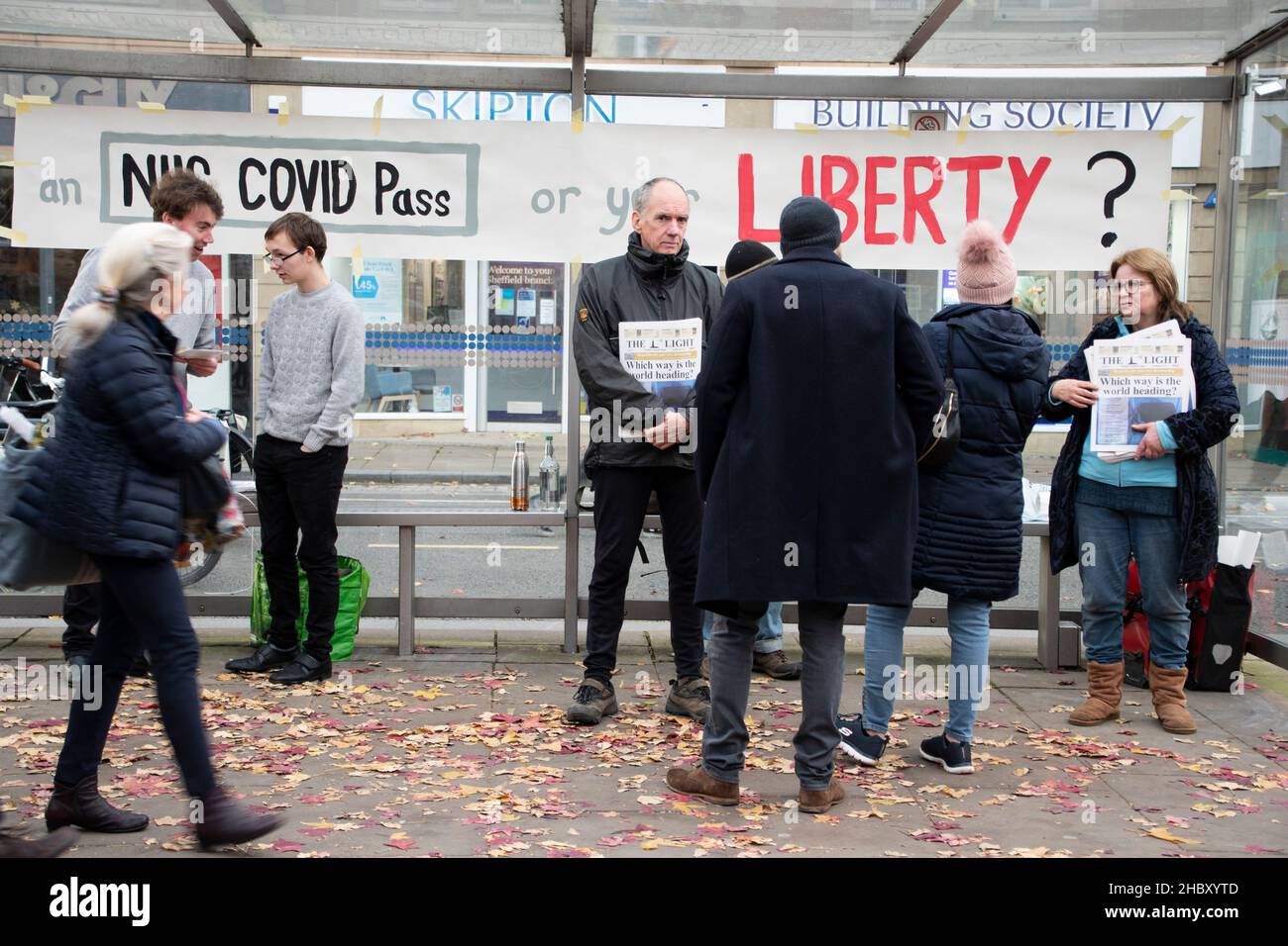 Sheffield, UK – 13 November 2021: Bus stop protest against NHS Covid ...