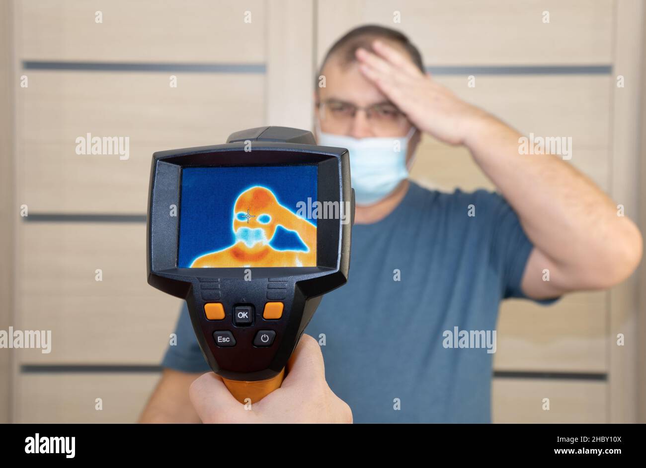 person body temperature is measured with a thermal imager. selective ...