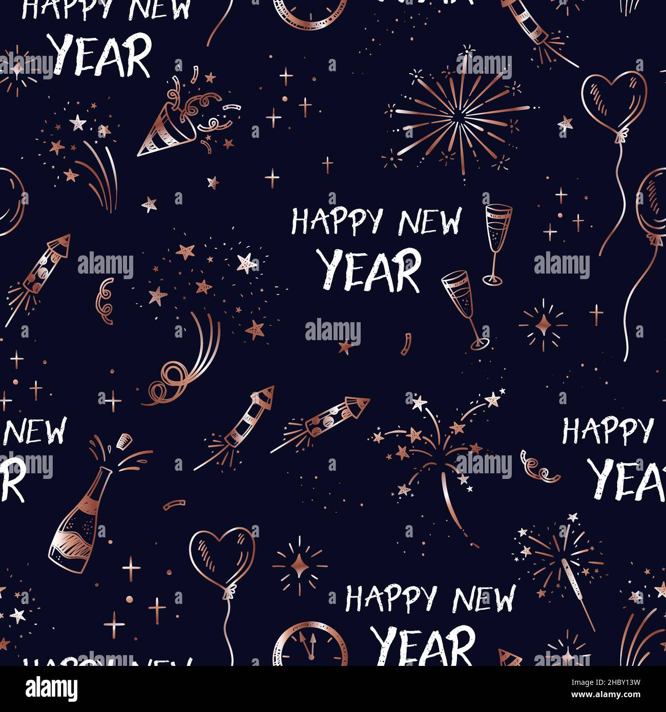 Fun hand drawn doodle fireworks seamless pattern, New Years design ...
