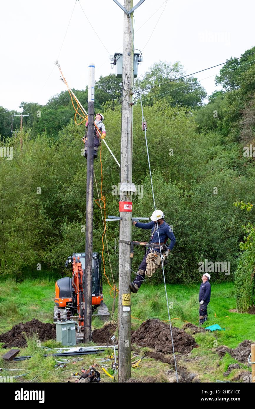 Worker climbing utility pole hi-res stock photography and images - Alamy