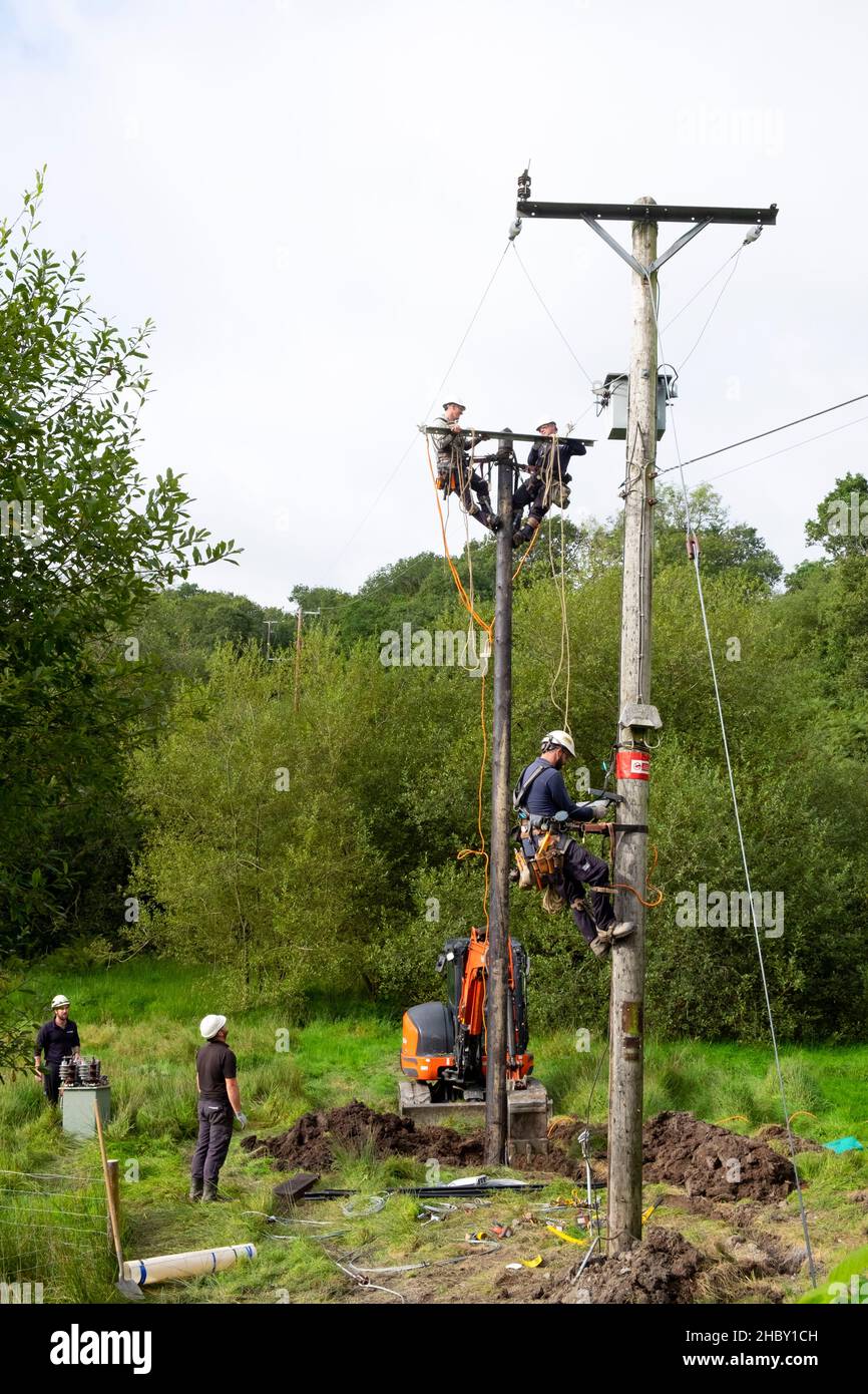 Worker climbing utility pole hi-res stock photography and images - Alamy