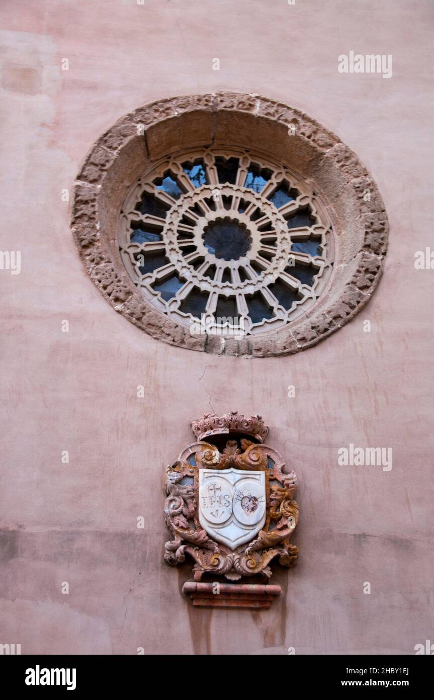Round window, also called a oculus at the Baroque style Iglesia de la ...