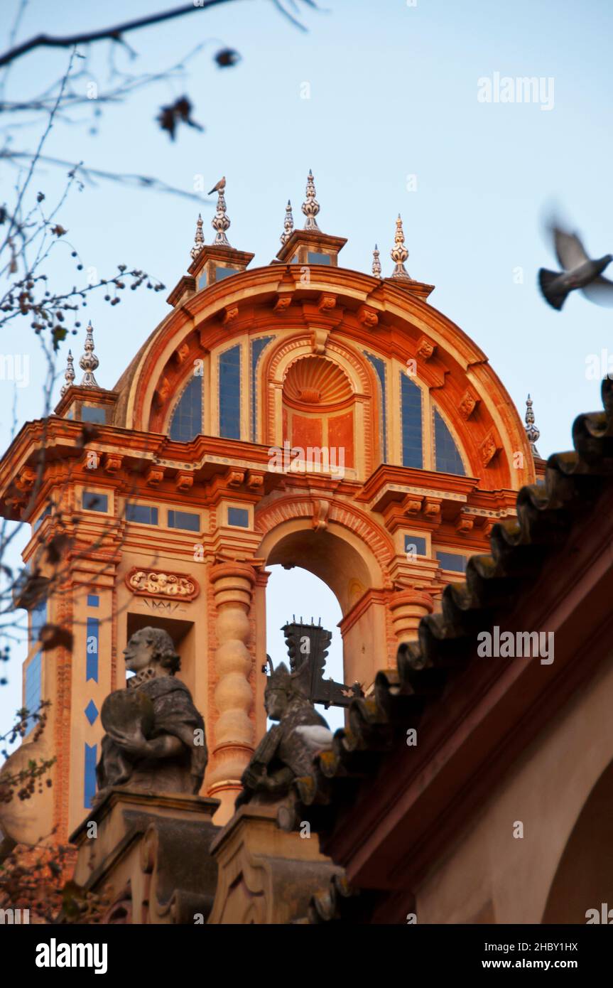 Bell gable of Baroque Santa María Magdalena in Seville, Spain Stock ...