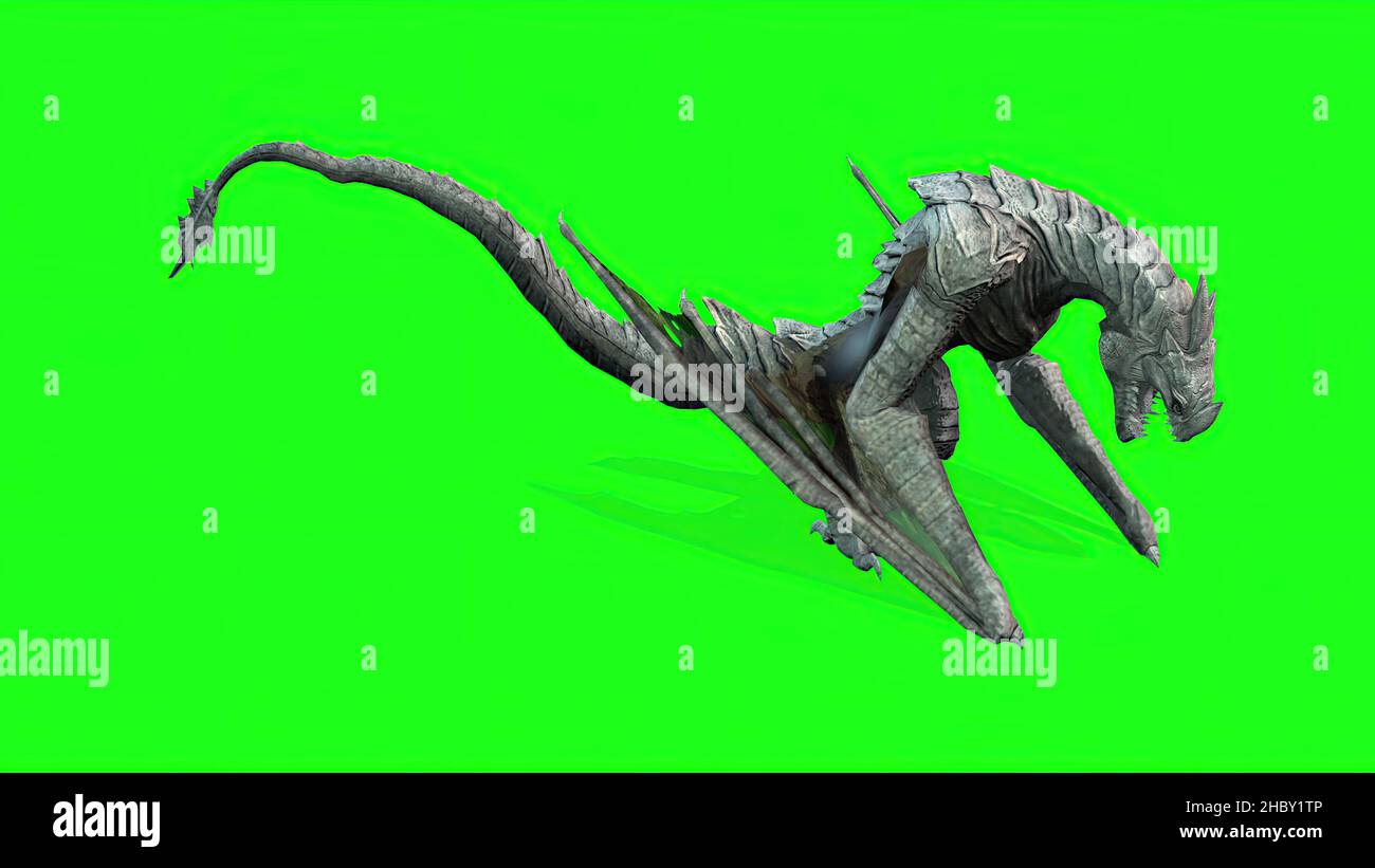 3d illustration - Dragon Walking on Green Screen Stock Photo - Alamy