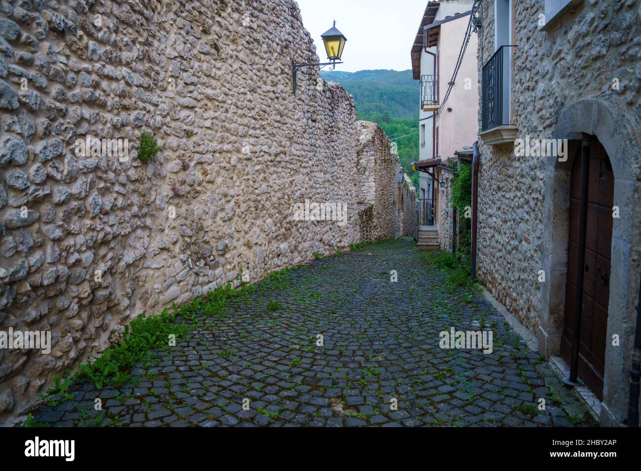 Assergi, L Aquila, Abruzzo, Italy: old typical mountain village damaged ...