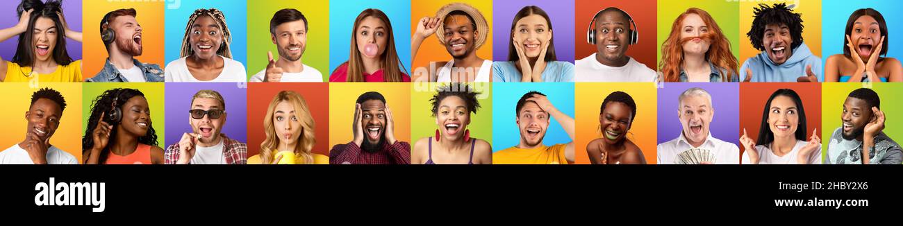 Banner for happiness, joy, human emotions concept, collage Stock Photo ...