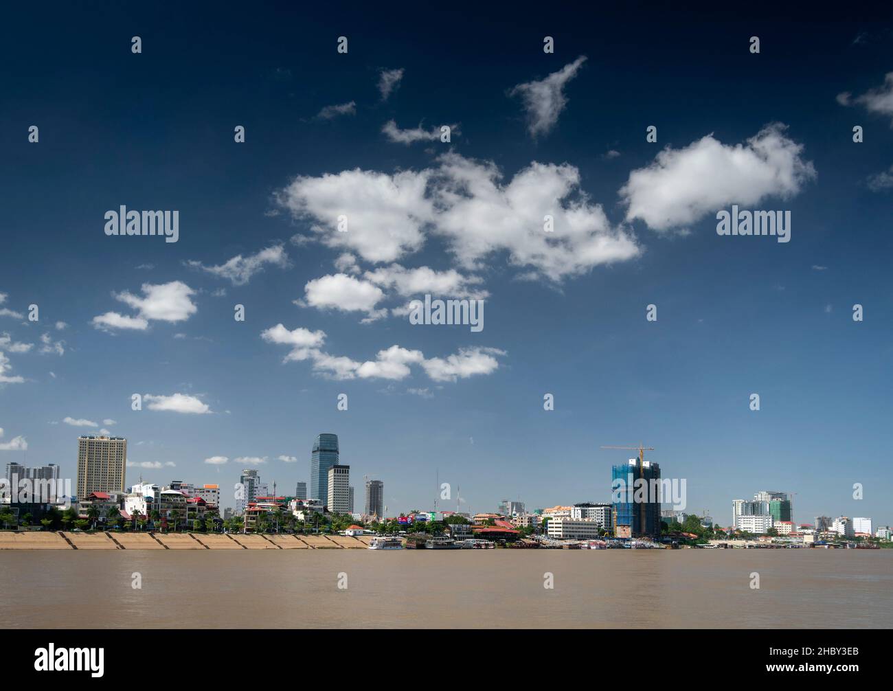 Phnom Penh city riverside skyline view of modern buildings in Cambodia ...