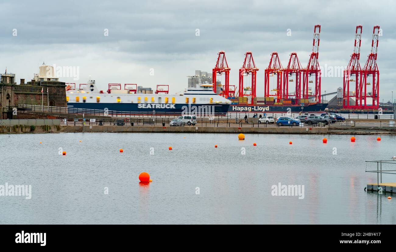 The Seatruck Ferry passing Seaforth Container Terminal in Liverpool's ...
