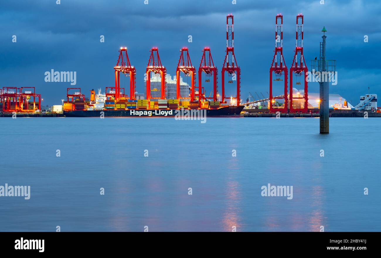 The Seaforth Container Terminal in Liverpool Docks, on the river Mersey ...