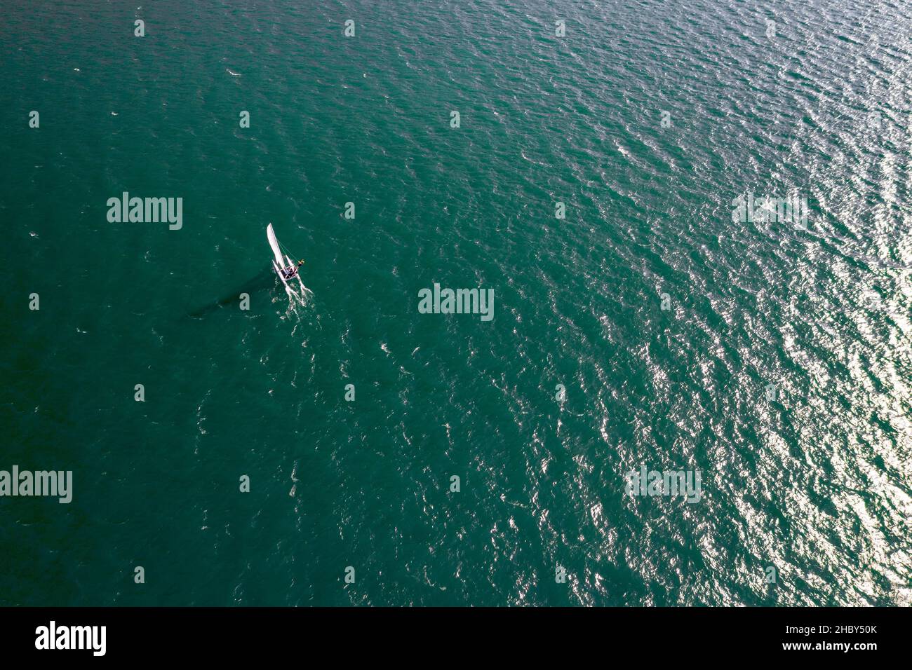 catamaran sailing, panoramic aerial view Stock Photo - Alamy