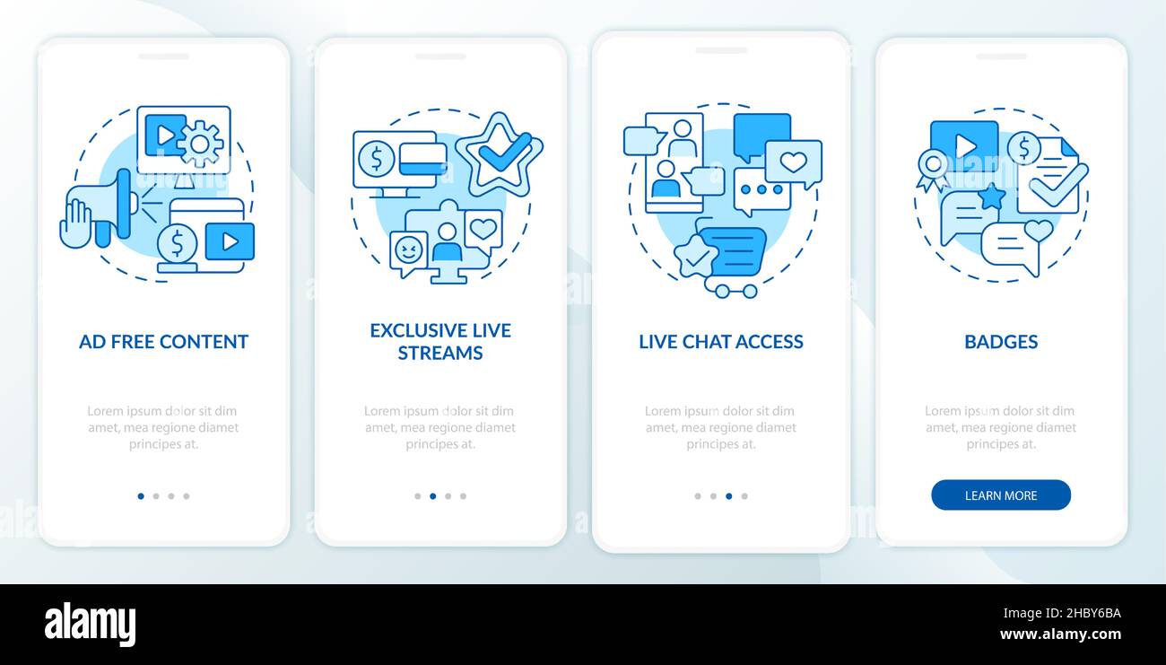 Paid subscription features blue onboarding mobile app screen Stock ...