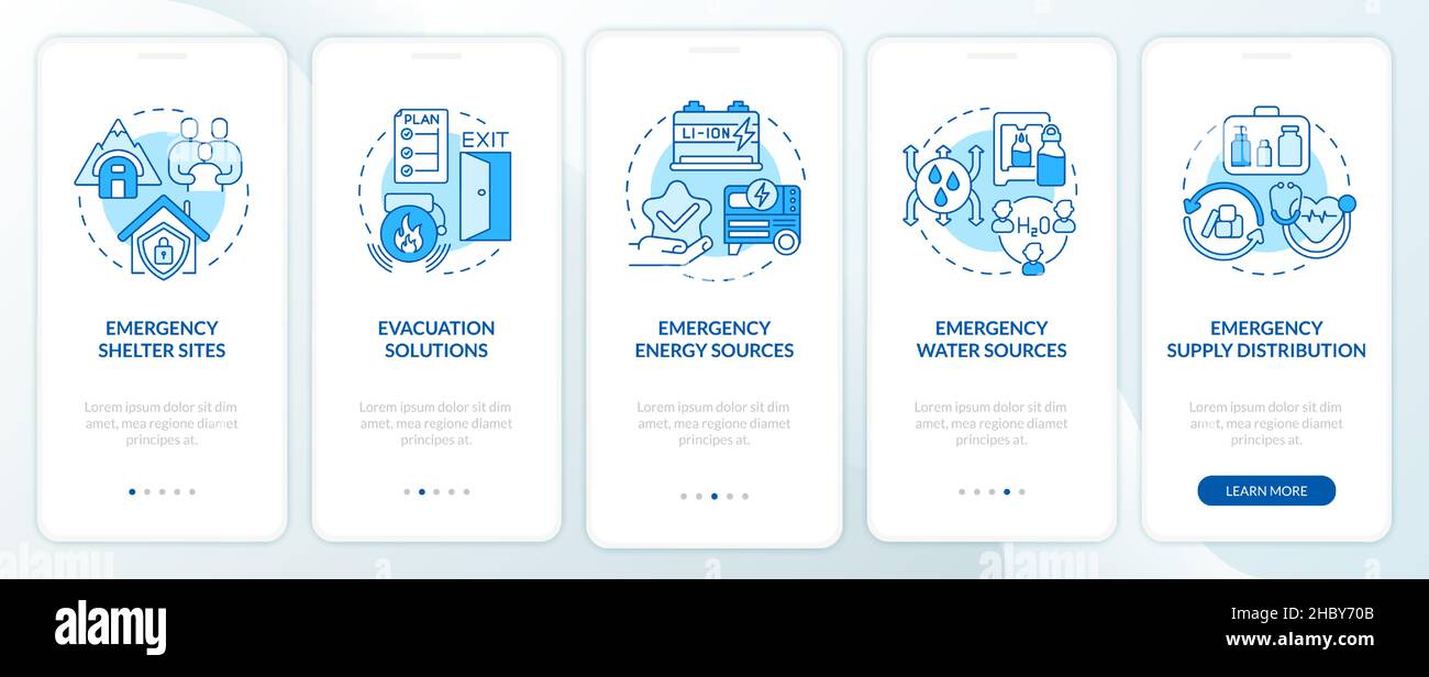 Emergency plan includes blue onboarding mobile app screen Stock Vector ...
