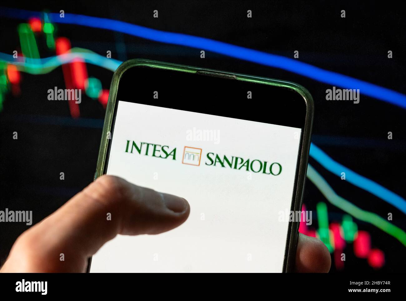 In this photo illustration the Italian banking group Intesa Sanpaolo ...