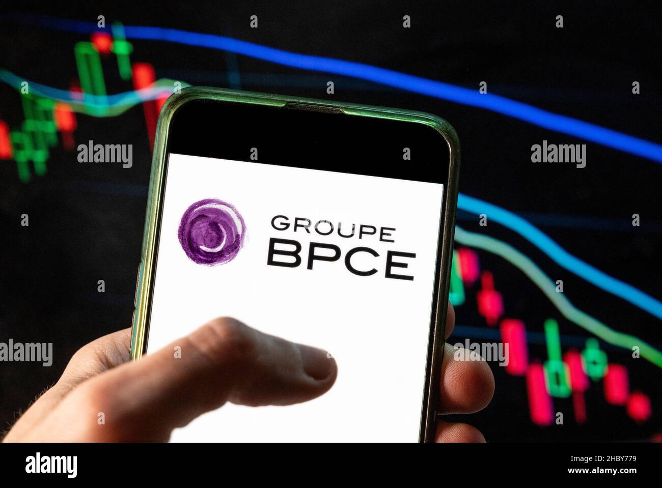 In this photo illustration the French banking group, Groupe BPCE logo ...