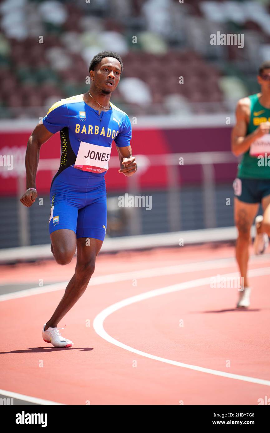 Jonathan Jones competing in the 400 meters of the 2020 Tokyo Olympics ...