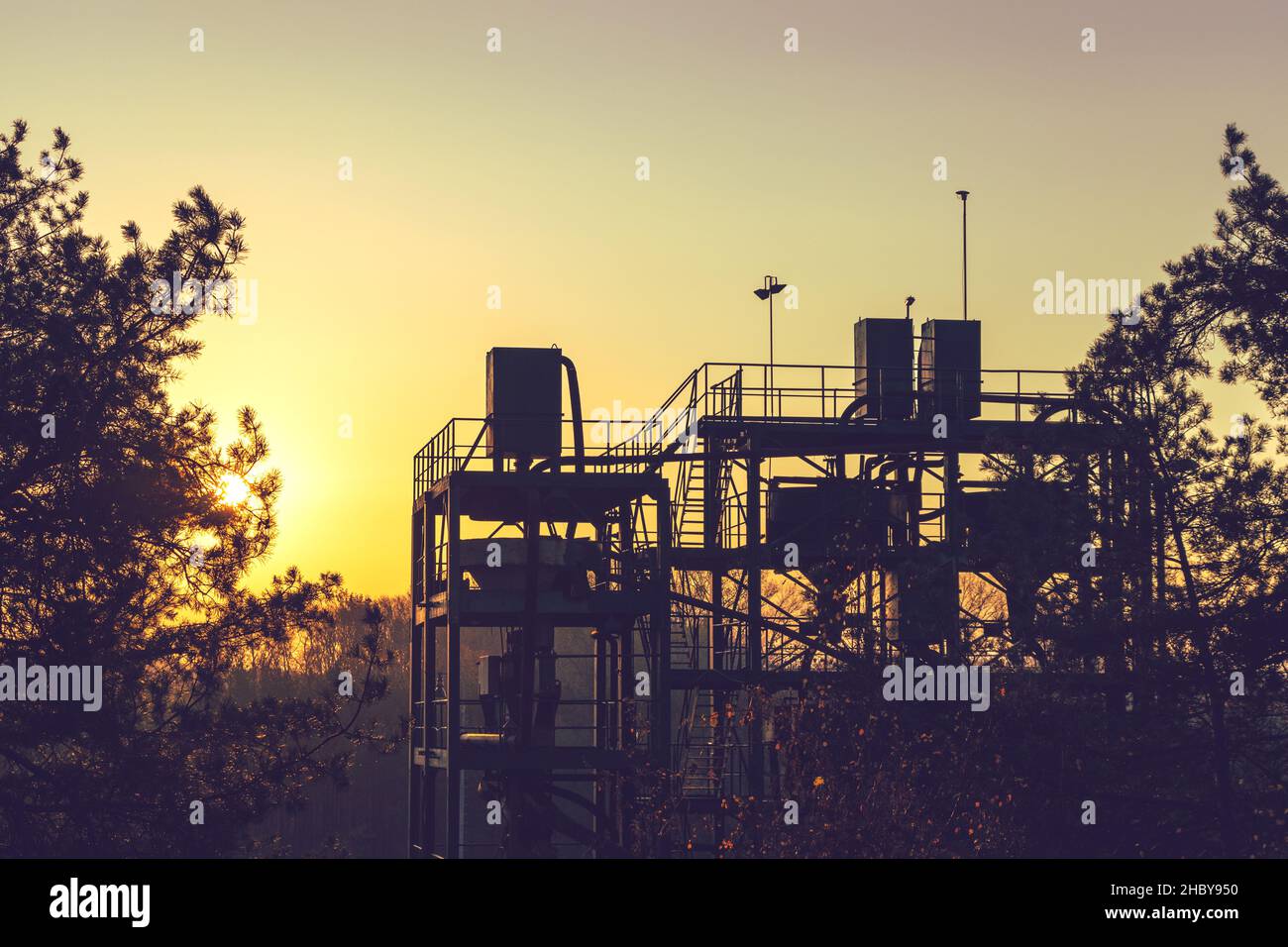 Sunrise over sand mining factory, mine industry Stock Photo - Alamy