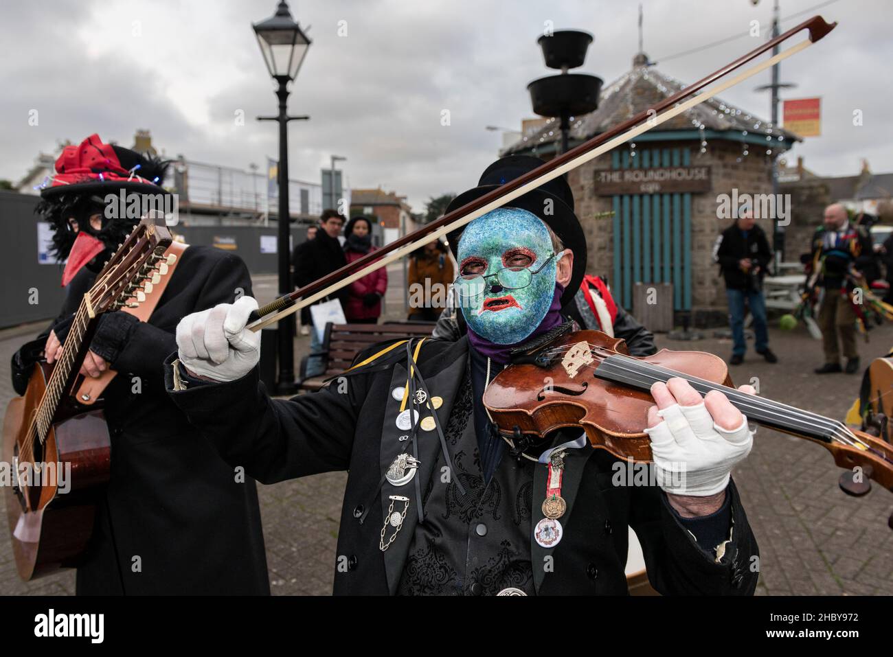 Musicians in The Raffidy Dumitz band leading the Montol Festival parade ...