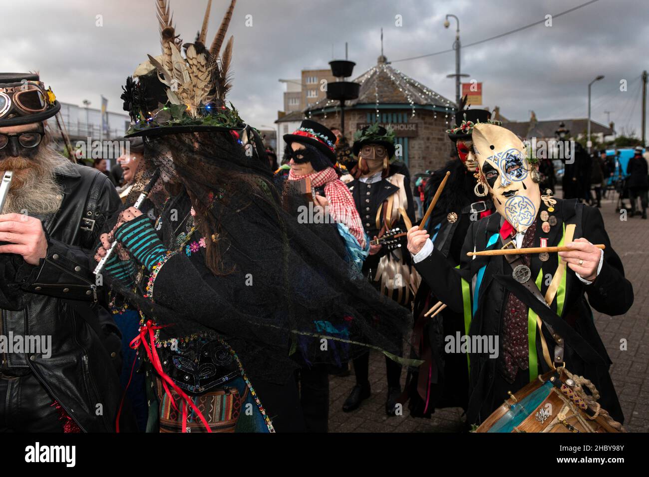 Musicians in The Raffidy Dumitz band leading the Montol Festival parade ...