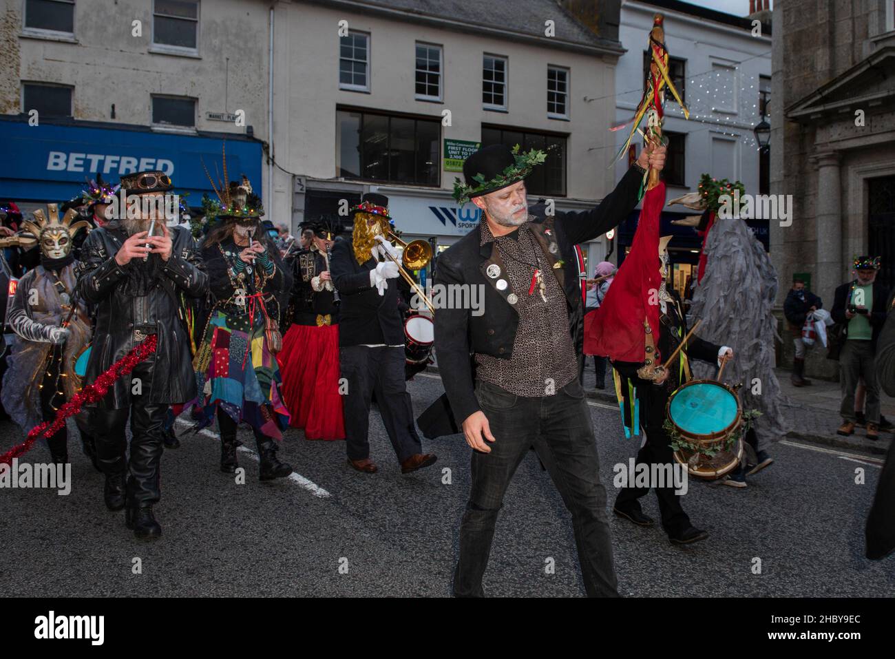 Musicians in The Raffidy Dumitz band leading the Montol Festival parade ...
