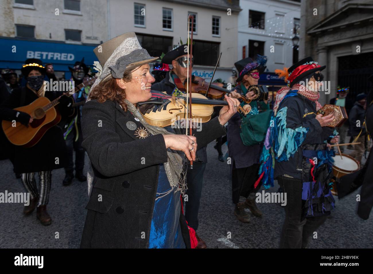 Musicians in The Raffidy Dumitz band leading the Montol Festival parade ...
