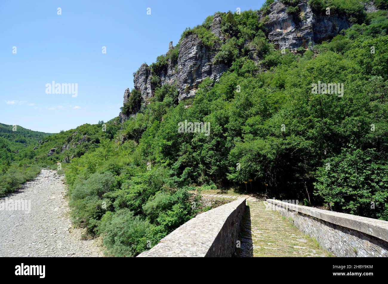 Greece, Epirus, historic Misiou stone bridge in Zagori district ...