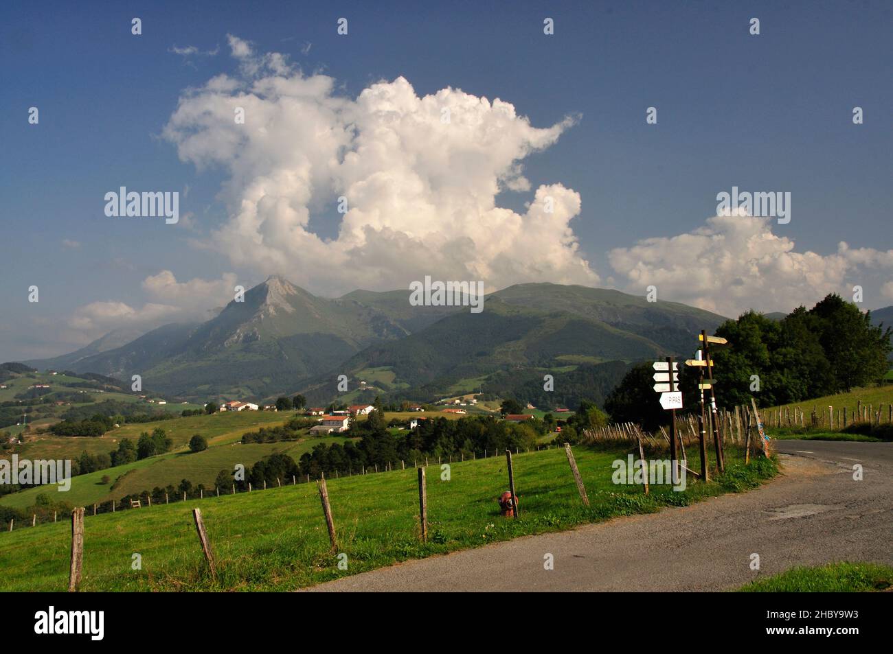 View from Lazkaomendi with Mount Txindoki in the background Stock Photo ...