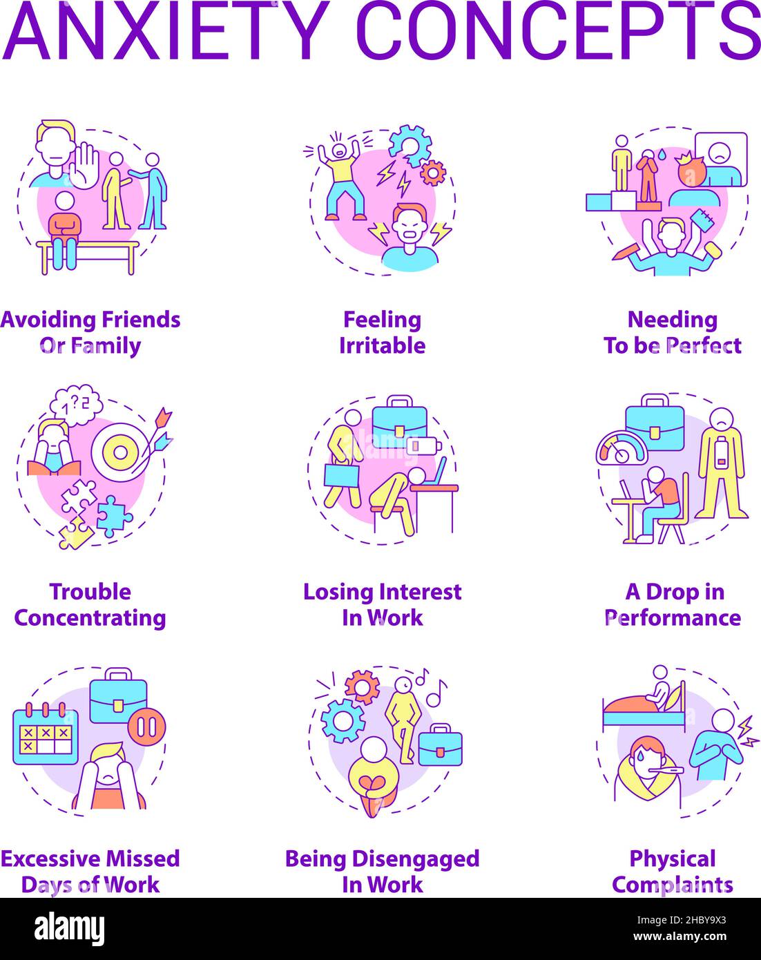 Anxiety concept icons set Stock Vector Image & Art - Alamy